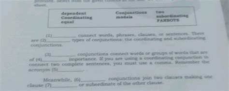 Provided Sheet Dependent Conjunctions Two Studyx