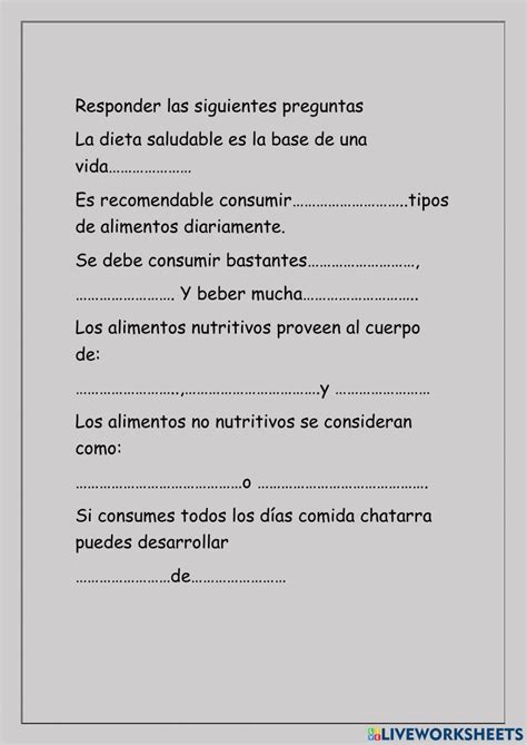 Comida Saludable Activity For Tercero De Primaria Live Worksheets