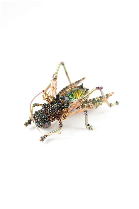 Grasshopper Beaded Brooch Insect Jewelry Crystal Green Pin Embroidery