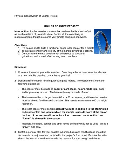 Physics Conservation Of Energy Project Roller Coaster