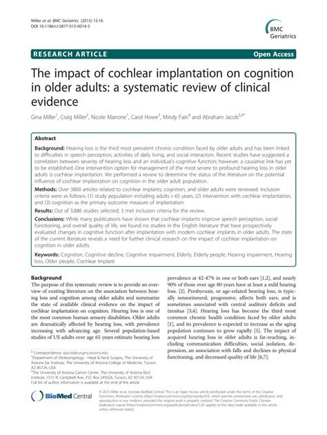 Pdf The Impact Of Cochlear Implantation On Cognition In Older Adults