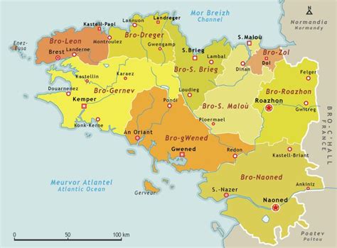 Map Of Brittany France With Roads And Major Cities