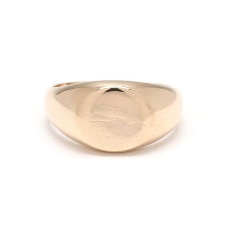 Antique Diamond Oval Signet Ring 14k Yellow Gold Ring Size 675 For