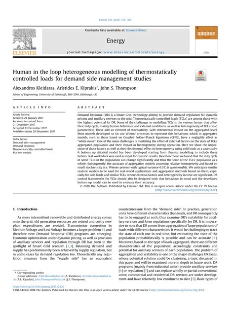 Pdf Human In The Loop Heterogeneous Modelling Of Thermostatically Controlled Loads For Demand