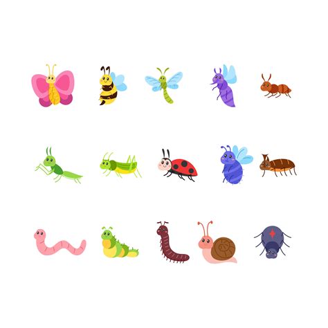 Cute Cartoon Insects With Friendly Faces Illustration Cute Bugs And