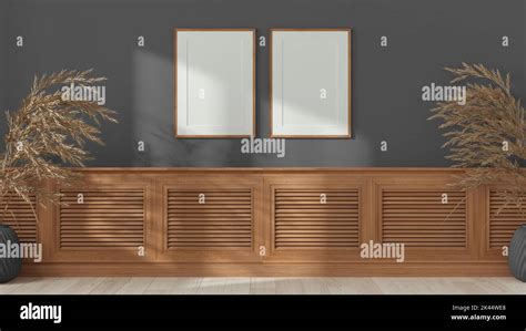 Camera Vuota Interni Design Tavolo In Legno Armadio Pannello O Scaffale Con Persiane Vasi