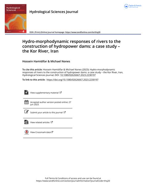 Pdf Hydro Morphodynamic Responses Of Rivers To The Construction Of Hydropower Dams A Case