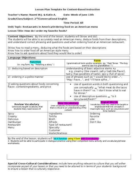 Cbi Lesson Plan Template Filled Download Free Pdf Educational Assessment Menu
