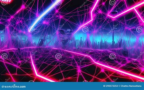 D Rendering Of Abstract Technology Digital Wireframe With Glowing Particles Stock Illustration