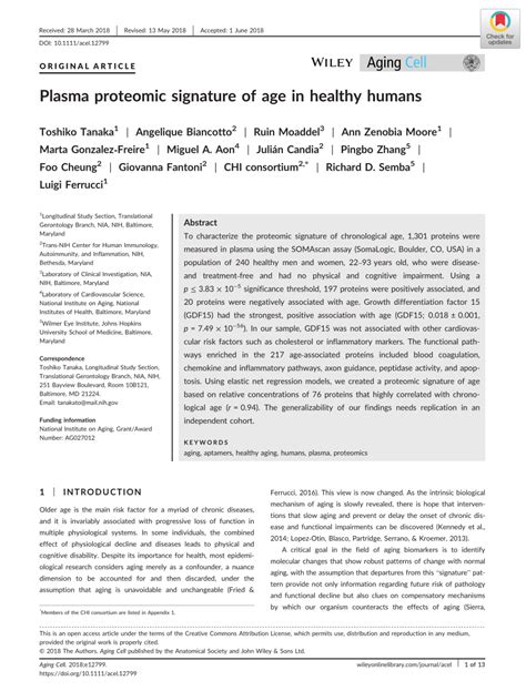 Pdf Plasma Proteomic Signature Of Age In Healthy Humans