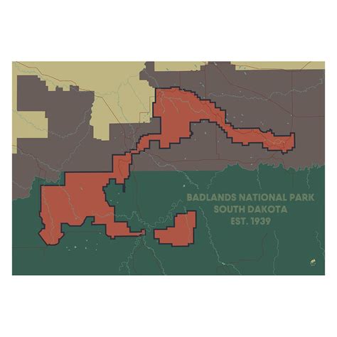 Badlands National Park Poster National Park Map Muir Way