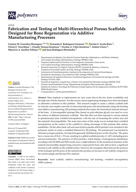 Pdf Fabrication And Testing Of Multi Hierarchical Porous Scaffolds Designed For Bone