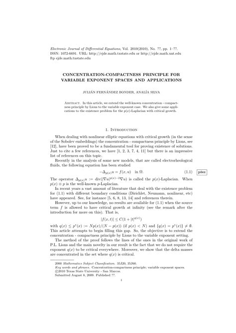 Pdf Concentration Compactness Principle For Variable Exponent Spaces And Applications
