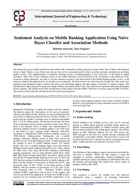 Pdf Sentiment Analysis On Mobile Banking Application Using Naive Bayes Classifer And