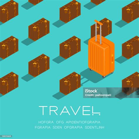 수하물 3d 아이소메트릭 패턴 여행 비즈니스 컨셉 포스터 및 소셜 배너 포스트 스퀘어 디자인 일러스트레이션 복사 공간 벡터 Eps 10 가방에 대한 스톡 벡터 아트 및 기타