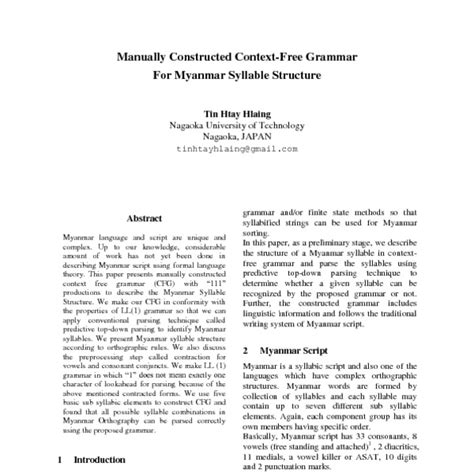 Manually Constructed Context Free Grammar For Myanmar Syllable