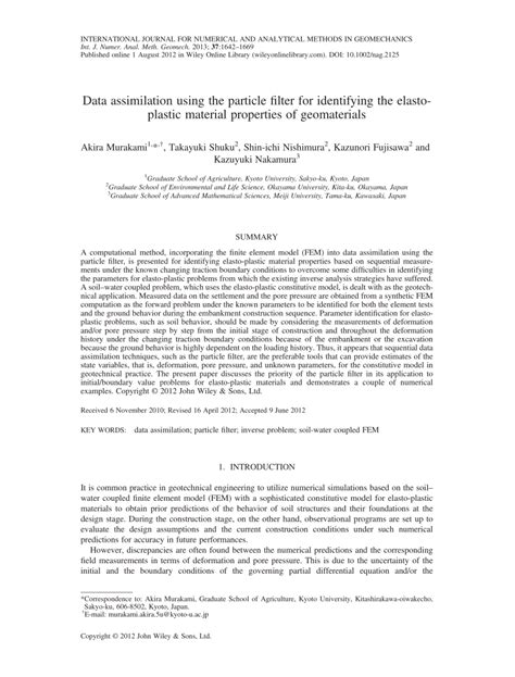 Pdf Data Assimilation Using The Particle Filter For Identifying The