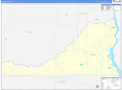 Sioux County Nd Zip Code Wall Map Basic Style By Marketmaps Mapsales