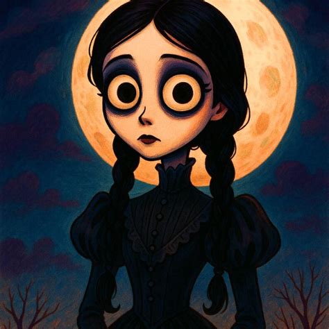 Tim Burton Style Custom Portrait Gothic Halloween Art Digital