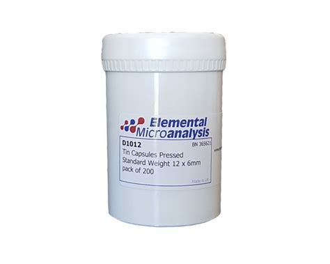 Tin Capsules Pressed Standard Weight 12 X 6mm Pack Of 200 Elemental