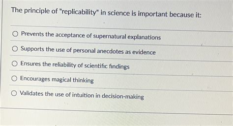 Solved The Principle Of Replicability In Science Is