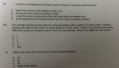 Solved A Memory Management Technique Used To Improve