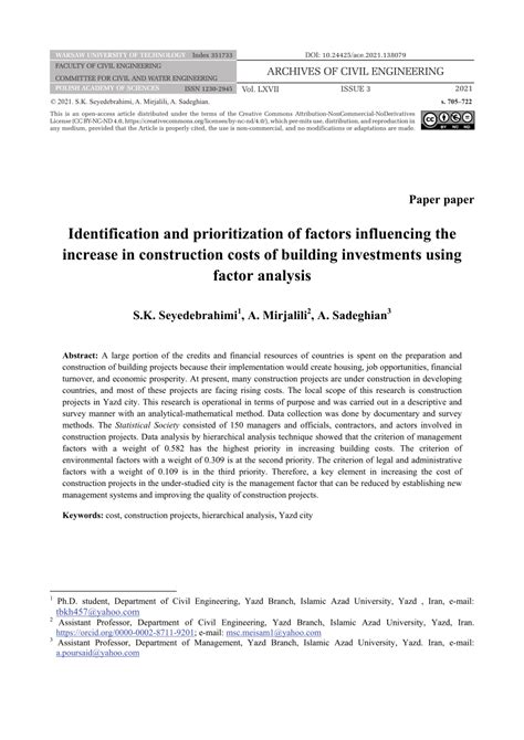 Pdf Identification And Prioritization Of Factors Influencing The Increase In Construction
