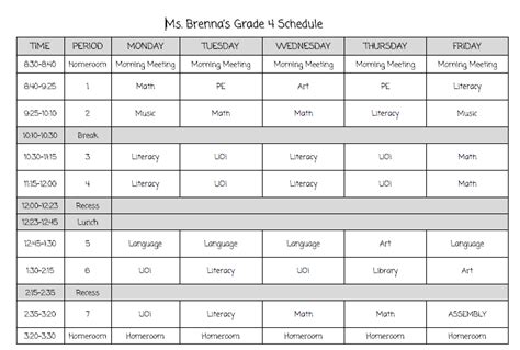 Grade 4 Schedule