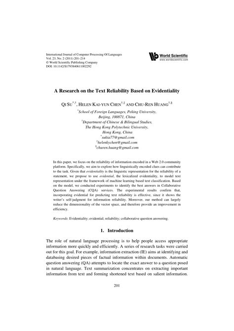 Pdf A Research On The Text Reliability Based On Evidentiality