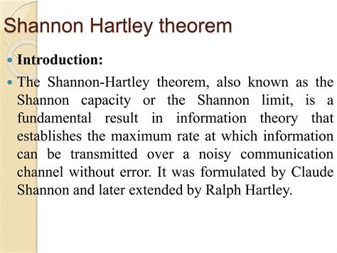 Shannon Hartley Theorem By Shafiqa Memon 19es30 Pptx