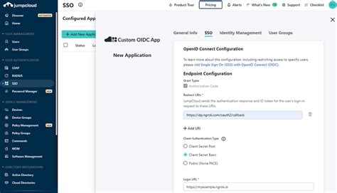 jumpcloud endpoint sso openid connect ngrok documentation