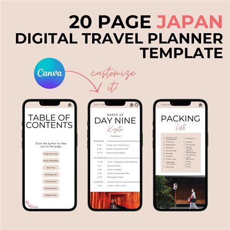 Japan Travel Itinerary Template Mobile Trip Planner Digital Download Etsy