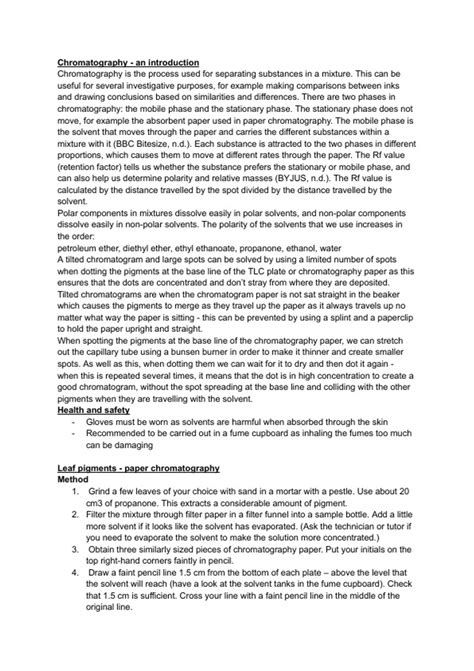 Applied Science Year 1 Unit 2c Chromatography Unit 2 Practical Scientific Procedures And Applied Science Year 1 Unit 2c Chromatography Unit 2 Practical Scientific Procedures And