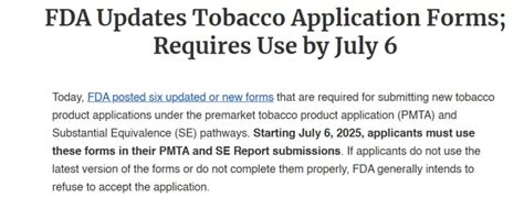 Fda Updates Tobacco And Vape Application Forms Starting July 6th Ecigator
