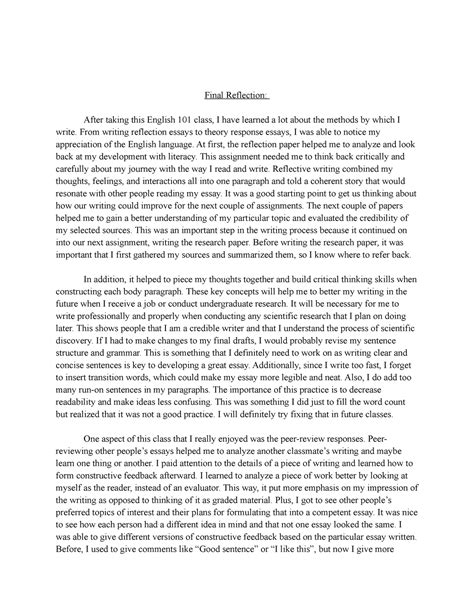 English 101 Reflection Final Final Reflection After Taking This