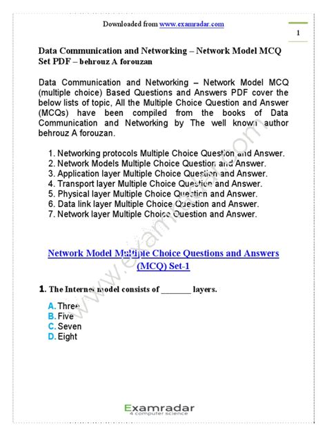 network model multiple choice questions and answers mcq sets covering