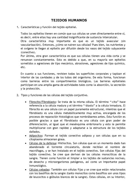 Tejidos Del Cuerpo Humano Resumen Resúmenes De Anatomía Aplicada