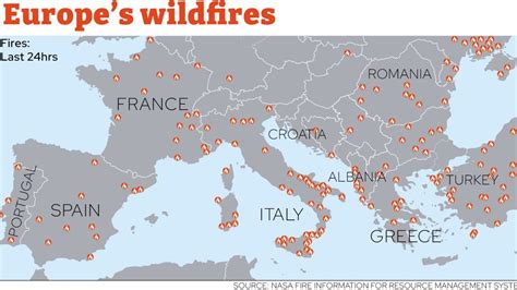 Europe Fires Map Where Wildfires Are Still Blazing In Greece Portugal