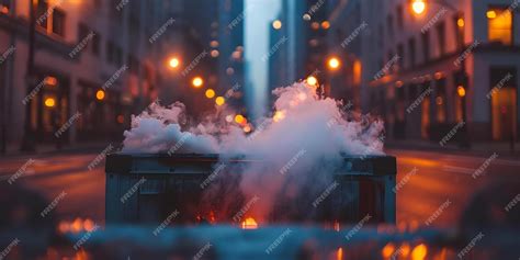 Dumpster Fire In Street With Heavy Smoke Pollution Riots Protests Chaos