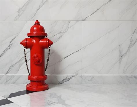 A Red Fire Hydrant On A Floor With A Plain Wall In The Background