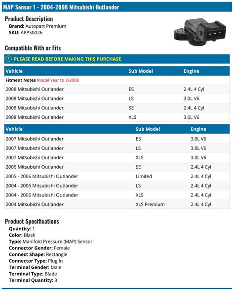 2004 2008 Mitsubishi Outlander Map Sensor Autopart Premium Apps0026
