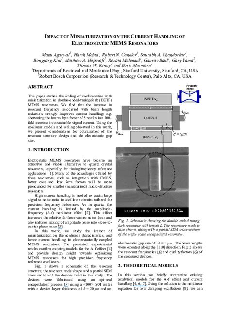 Pdf Impact Of Miniaturization On The Current Handling Of Electrostatic Mems Resonators