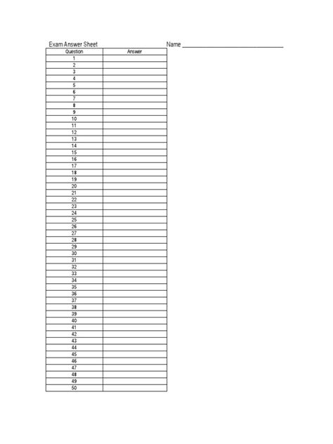 Exam Answer Sheet Template Pdf