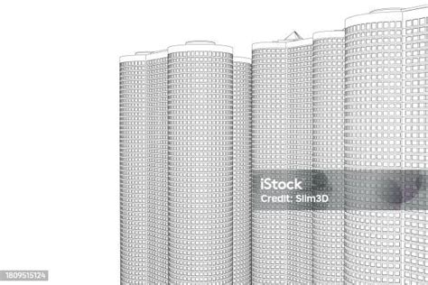 도시 건물 스카이 라인 대도시 윤곽선 도시 스카이 라인 라인 아트 벡터 일러스트 레이 션 추상 현대 도시 풍경 그리기 배경 건축 건축 건축 원근법 디자인 3차원
