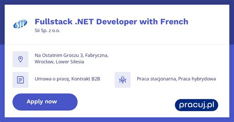 Oferta Pracy Fullstack Net Developer With French Sii Sp Z Oo Wrocław