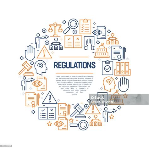 Regulations Concept Colorful Line Icons Arranged In Circle Stock