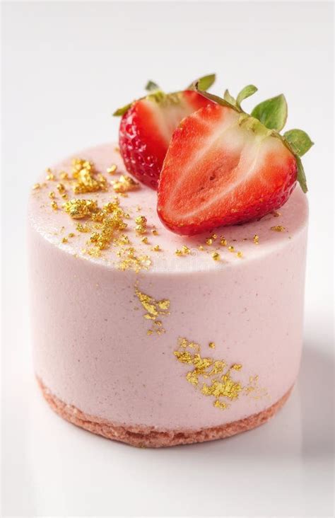 Strawberry Mousse Cake Decorating With Gold Leaf Creating Dessert Stock