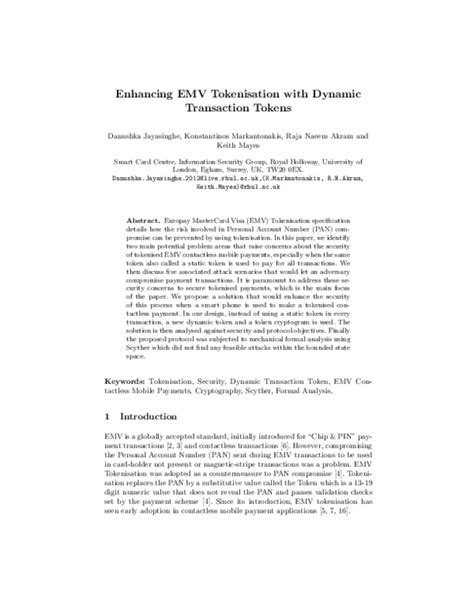 Pdf Enhancing Emv Tokenisation With Dynamic Transaction Tokens