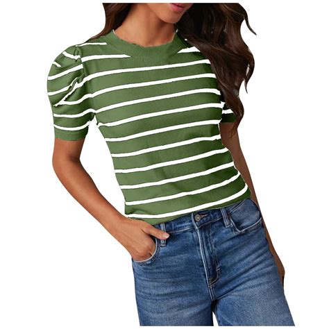 Timoontee Womens Loose T Shirt Stripe Crew Neck Raglan Sleeve Tops