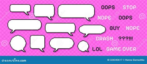 Pixel Dialogue Boxes Speech Bubbles Empty Message Frames And Retro Game Pixelated Icons Stock
